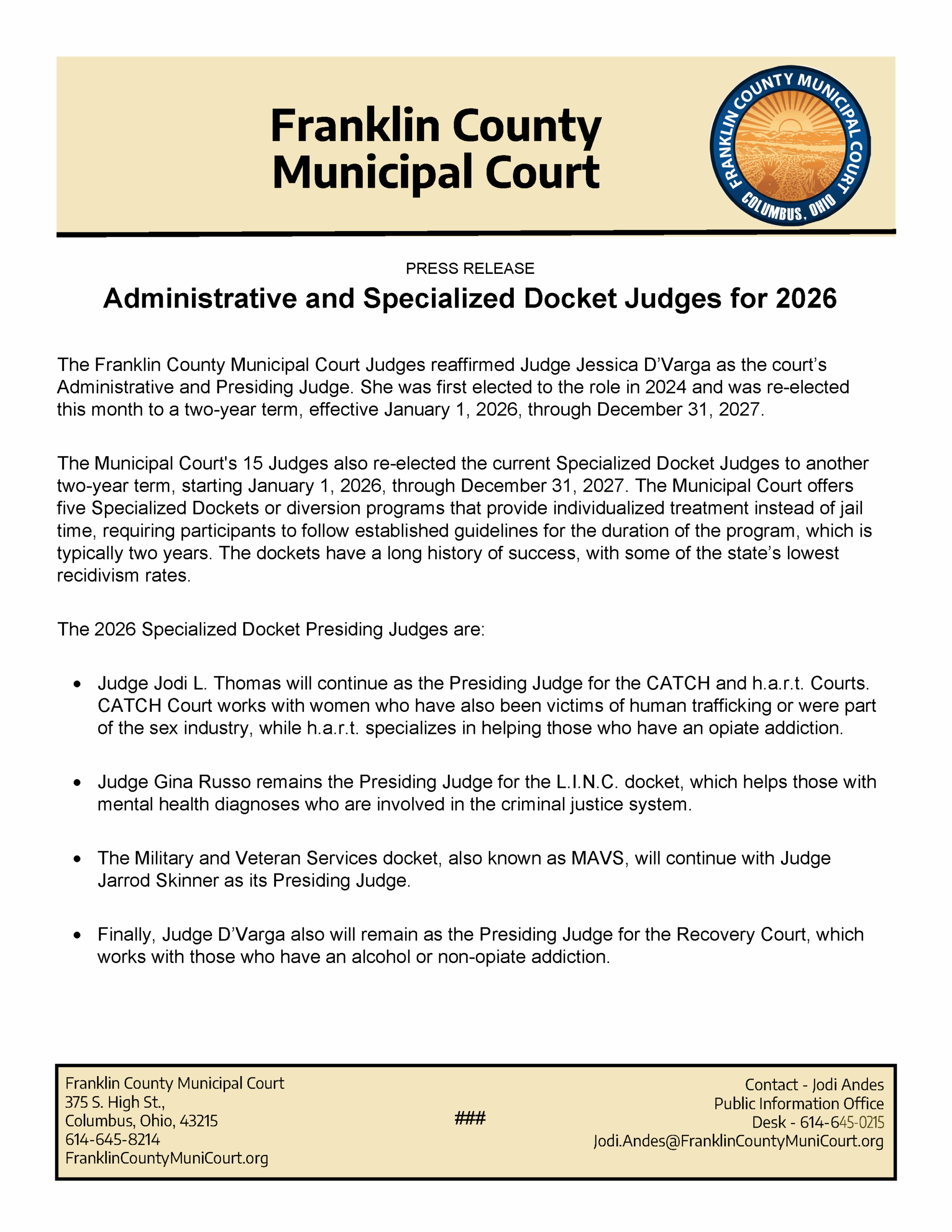 Franklin County Municipal Court Administrative and Specialized Docket ...
